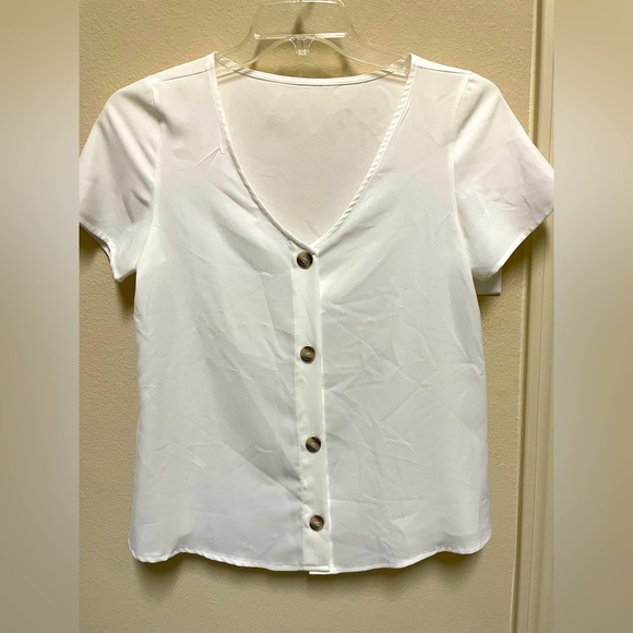Tops | Small White Blouse With Buttons Sewed On | Poshmark